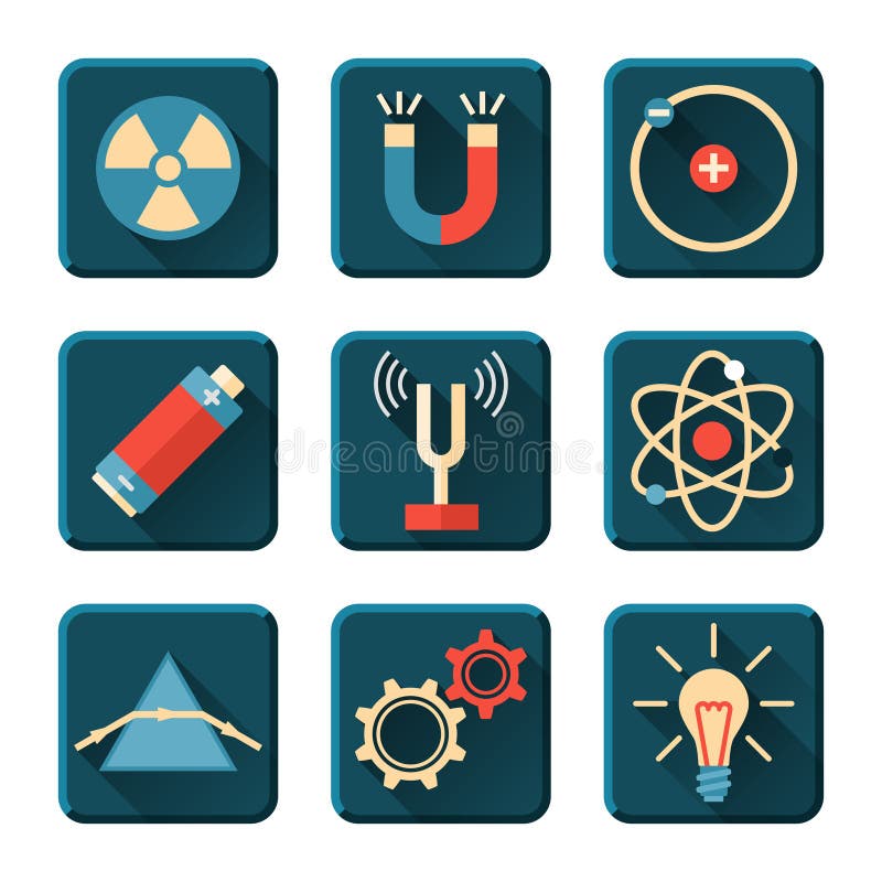 Physics Icons in Flat Design Style Stock Vector - Illustration of ...