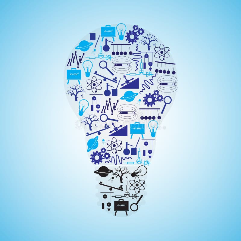 Physics Icons Set in Bulb Shape Stock Vector - Illustration of physics ...