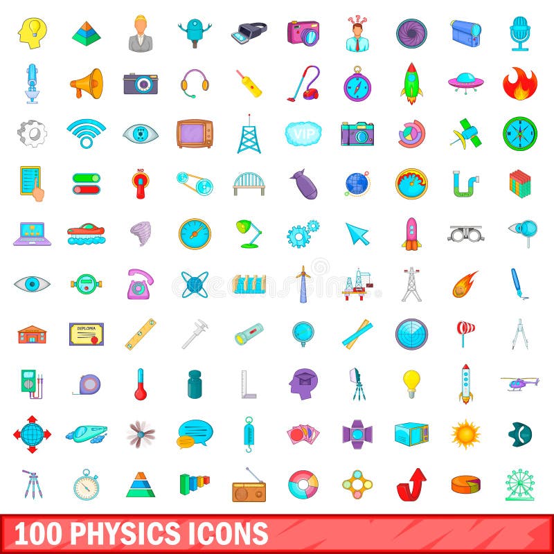 100 Physics Icons Set, Cartoon Style Stock Vector - Illustration of ...