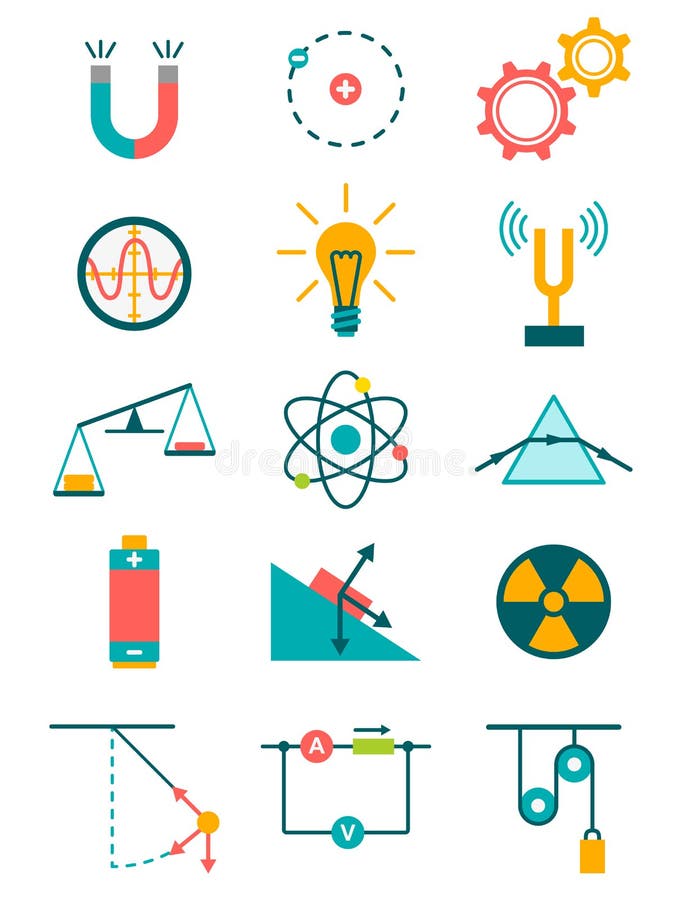 Physics icons set stock vector. Illustration of radiation - 52638048