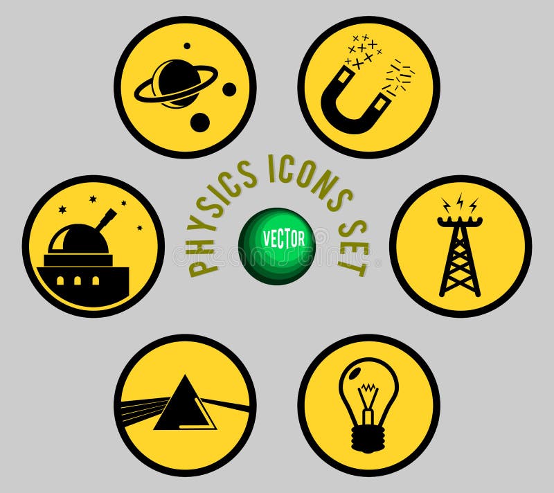Physics Icons Set, Yellow & Grey Stock Vector - Illustration of ...