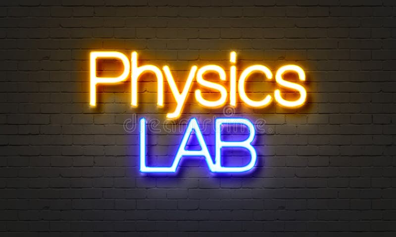 Physics Lab Neon Sign on Brick Wall Background. Stock Illustration ...
