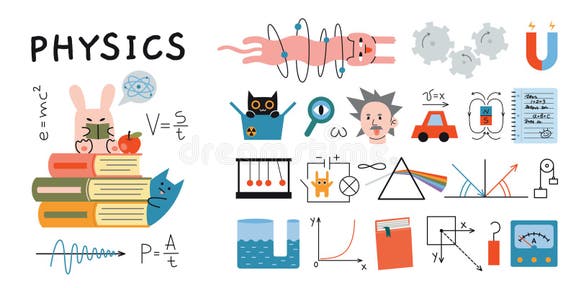 Physics Lesson at School. Physics Formulas, Drawings, Equipment for ...