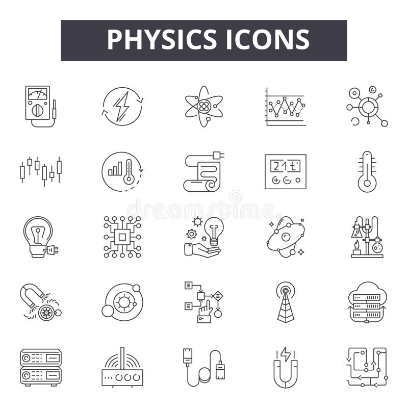 Physics Line Icon Set - 25 Dashed Outline Style Stock Vector ...