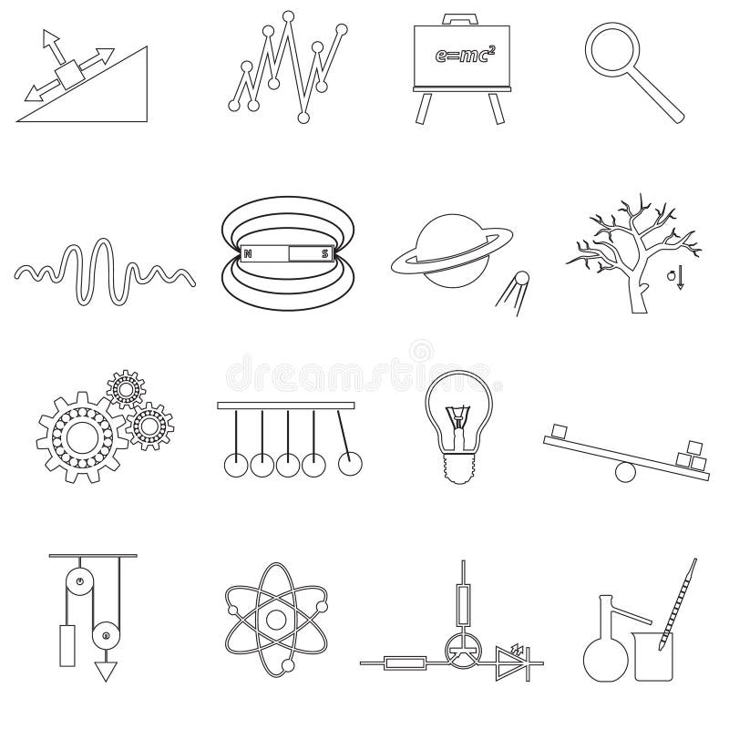 Physics Icons Set in Bulb Shape Stock Vector - Illustration of physics ...