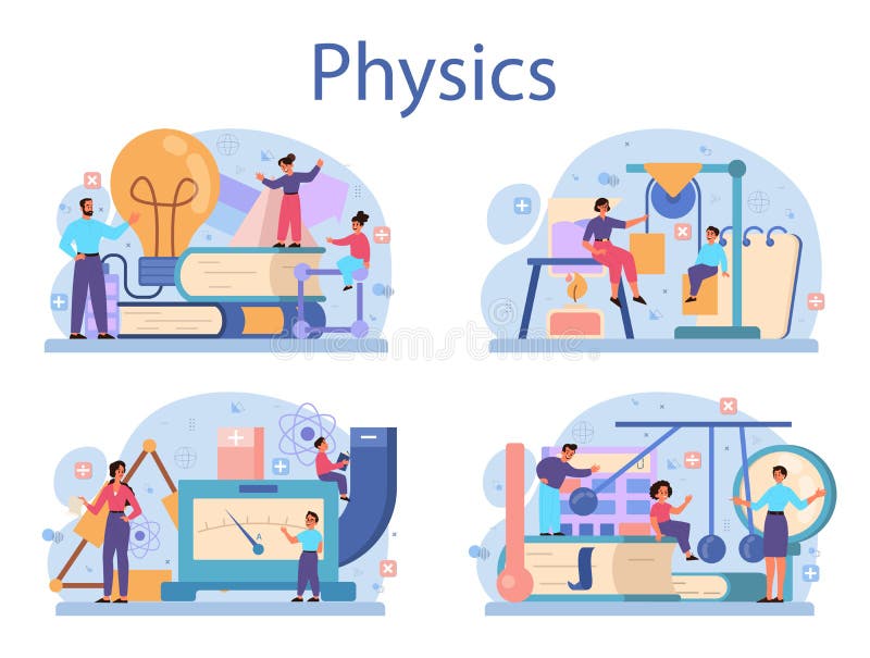 Physics School Subject Concept Set. Scientist Explore Electricity ...