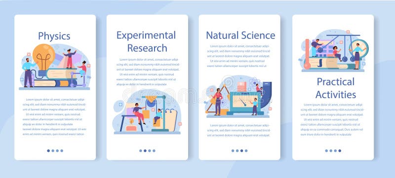 Physics School Subject Mobile Application Banner Set. Scientist Explore ...