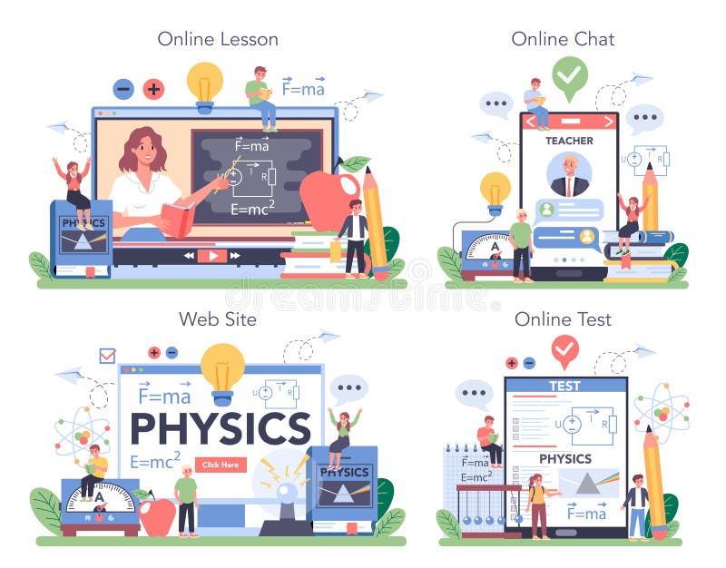 Physics School Subject Online Service or Platform Set. Scientist ...