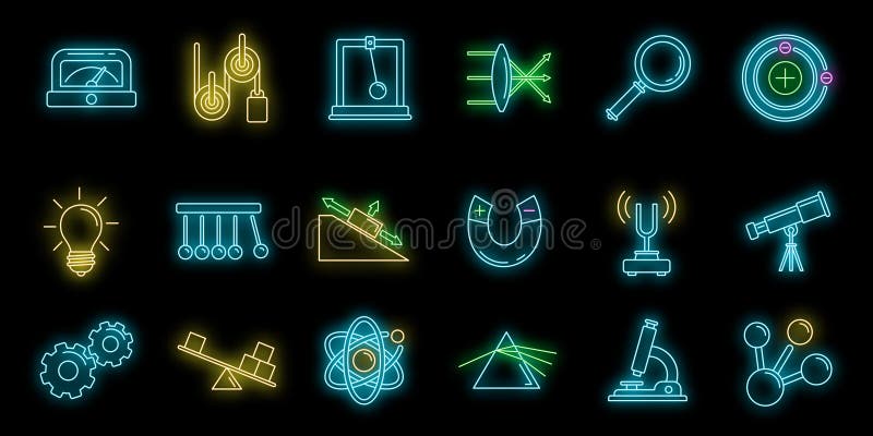 Physics Science Icons Set Vector Neon Stock Vector - Illustration of ...
