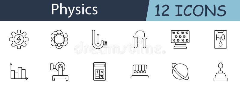 Physics Set Icon. Includes Symbols for Energy, Atoms, and Experiments ...