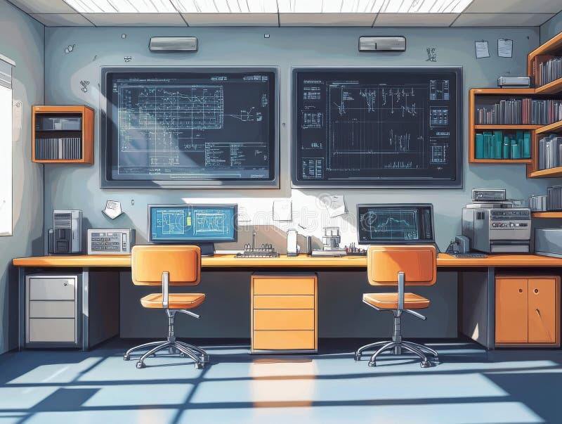 Physics Simulation Lab Setup in Theoretical Mod Modern Office Digital ...