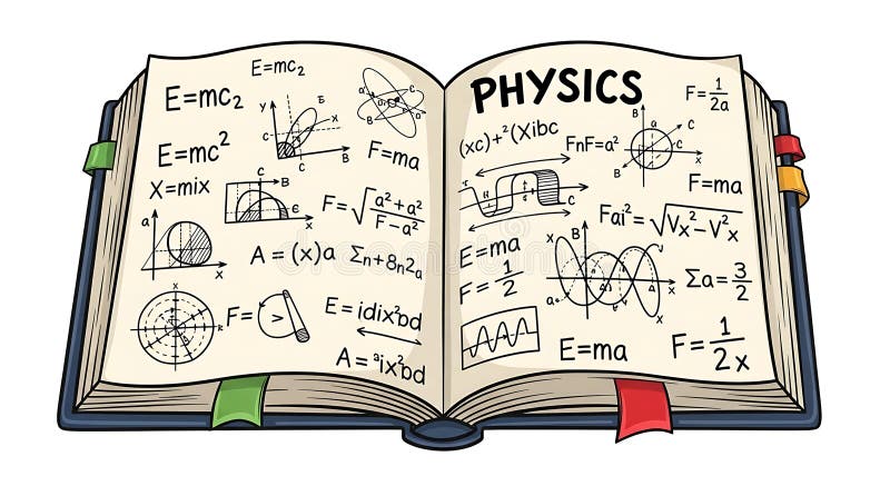 Physics Textbook Open with Equations and Diagrams Illustrations for ...