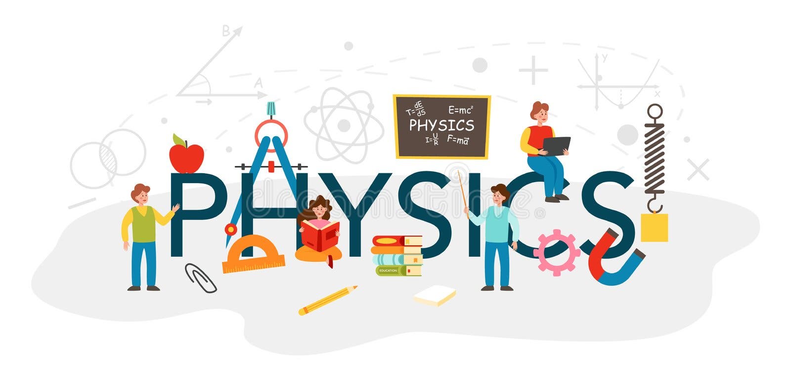 Physics Typographic Header. Students Explore Electricity, Magnetism ...