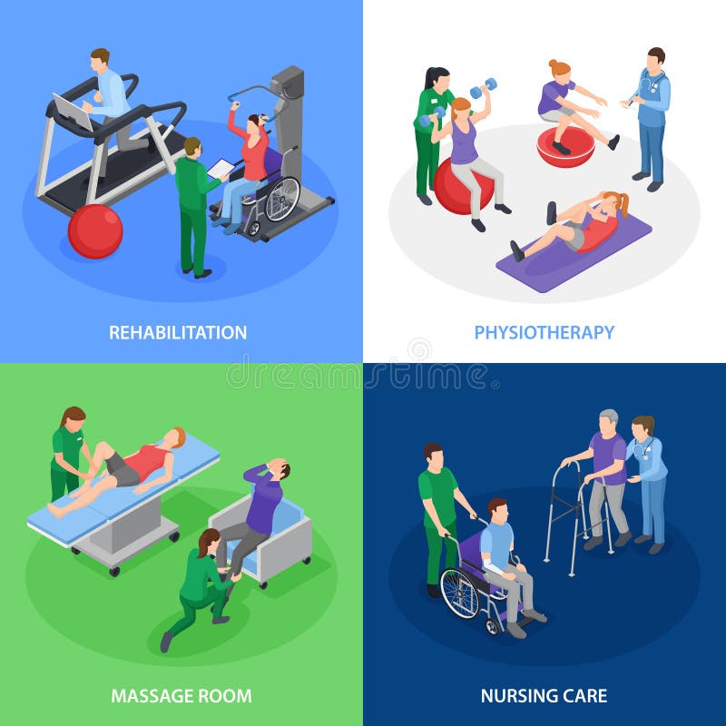 Physiotherapy Rehabilitation Isometric Concept Stock Vector