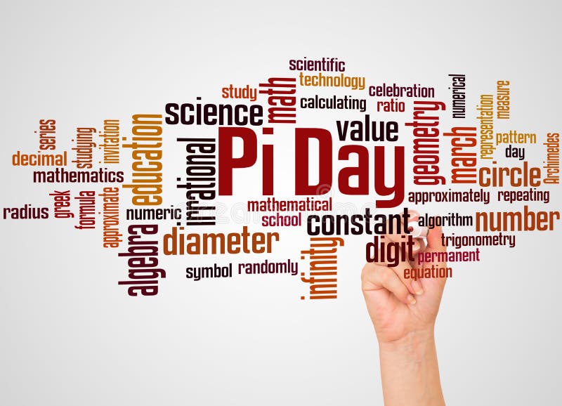 Pi Day Word Cloud and Hand with Marker Concept Stock Illustration ...