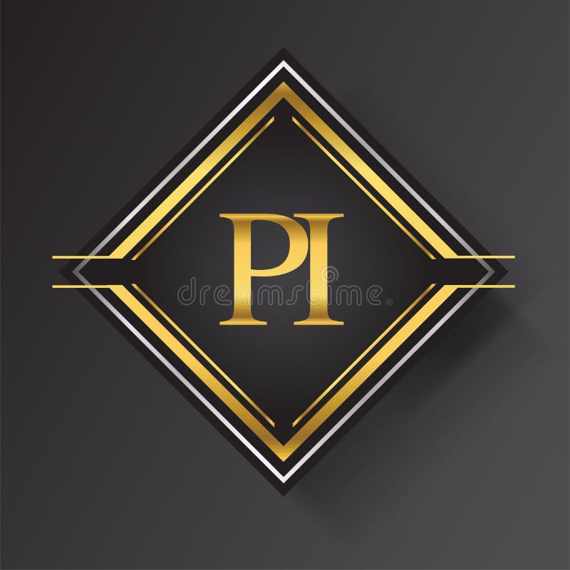 PI Letter Logo in a Square Shape Gold and Silver Colored Geometric ...