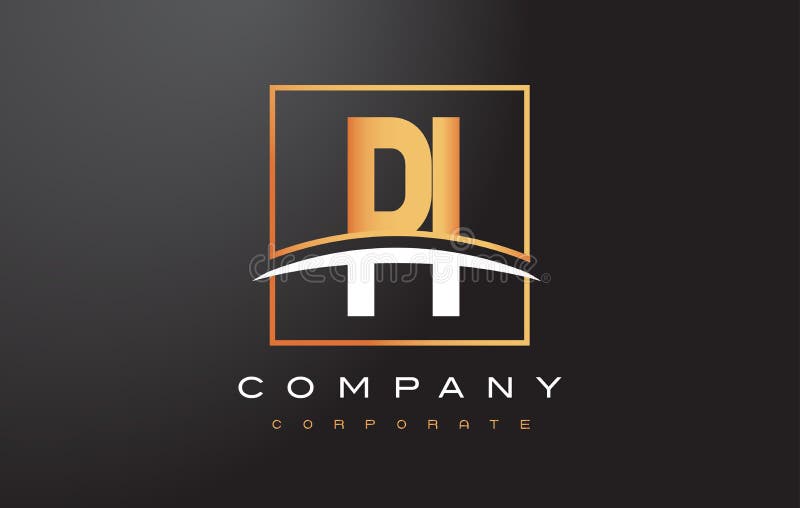 PI P I Golden Letter Logo Design with Gold Square and Swoosh. Stock ...