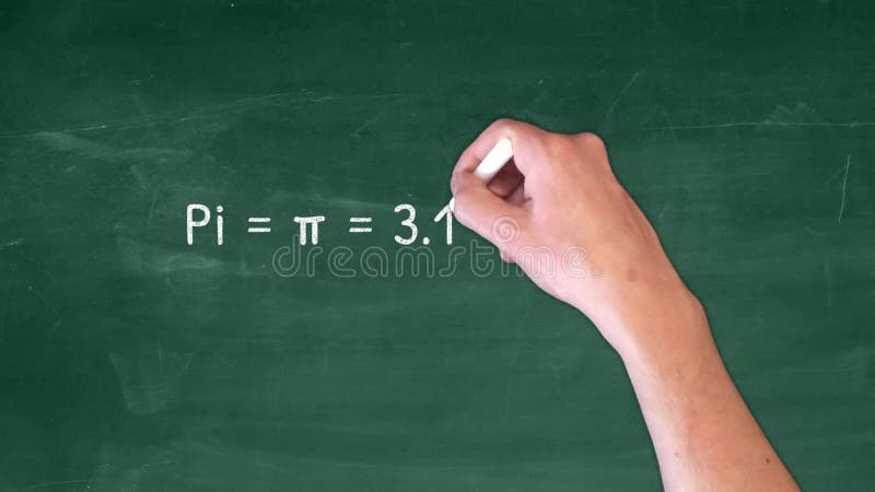 Pi is Written on a School Board with Chalk by Animated Hand. First Ten ...