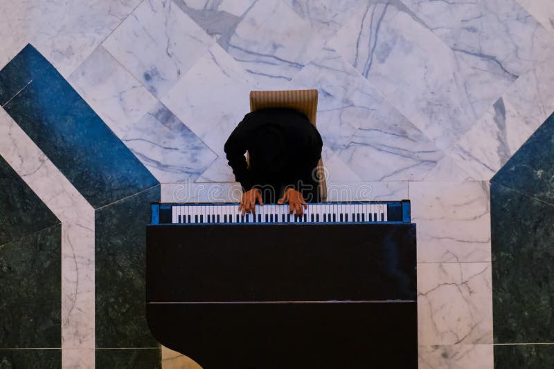 Pianist Playing the Black Piano, Top View Editorial Stock Image - Image ...