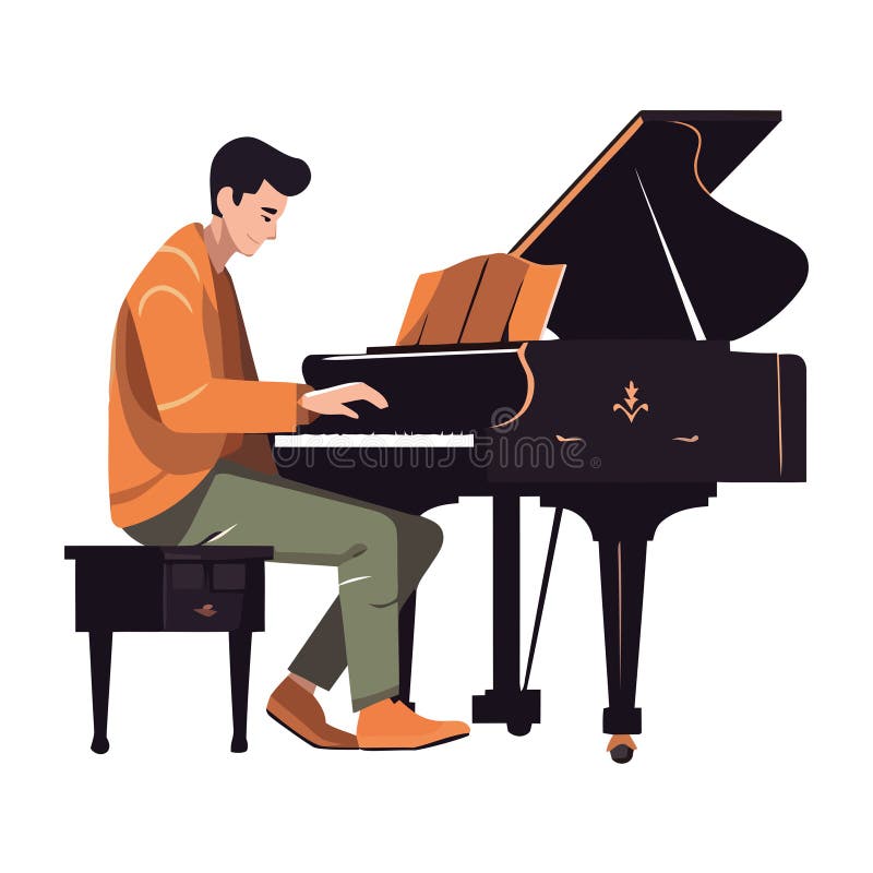 Pianist Playing Grand Piano Stock Vector - Illustration of design ...