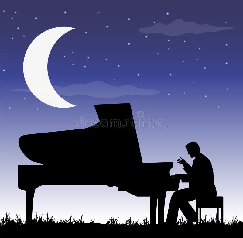 Pianist under the moon stock vector. Illustration of music - 44059156