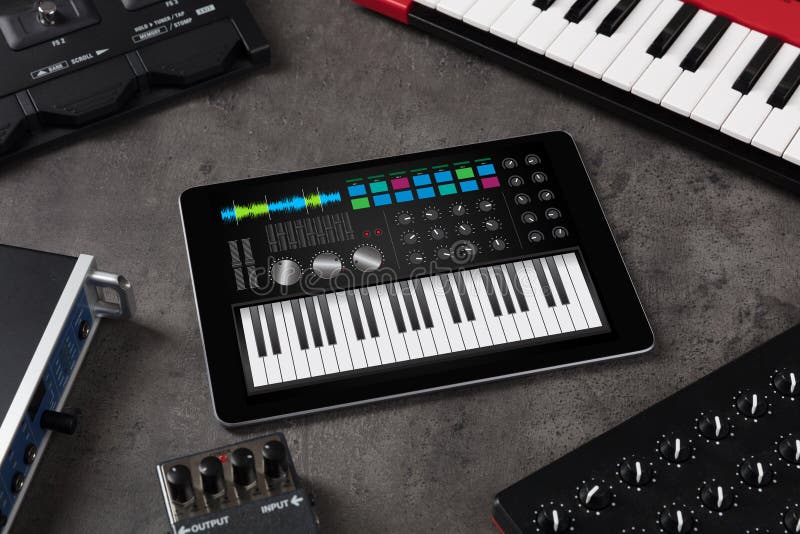 Piano App on Tablet and Musical Instrument Concept Stock Photo - Image ...