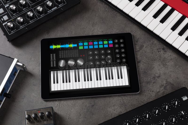 Piano App on Tablet and Musical Instrument Concept Stock Image - Image ...