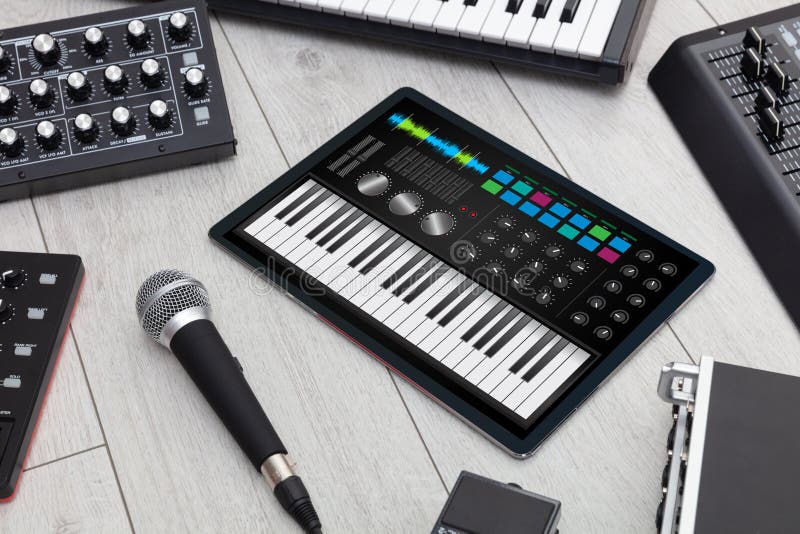 Piano App on Tablet and Musical Instrument Concept Stock Photo - Image ...