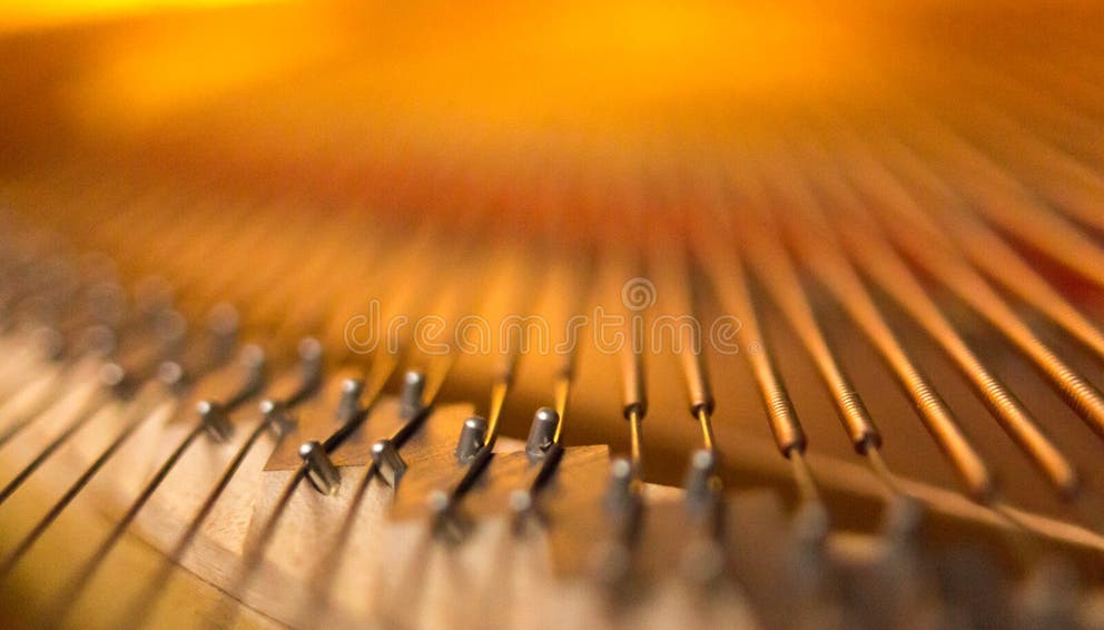 Piano Bridge and Strings Closeup. Stock Image - Image of castiron ...