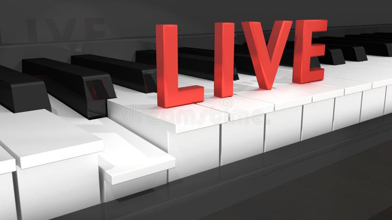 Piano Closeup with One Key Pressed and the Red Word Live Stock ...