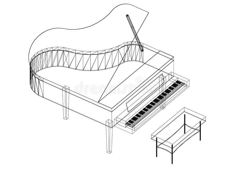 Piano 3D Blueprint - Isolated Stock Illustration - Illustration of grid ...