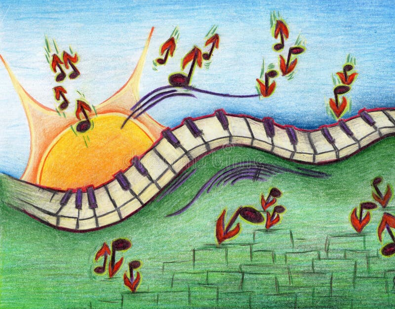 Piano drawing landscape stock illustration. Illustration of nature ...