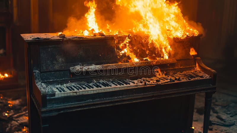 A Piano on Fire in an Abandoned Building Stock Photo - Image of ...