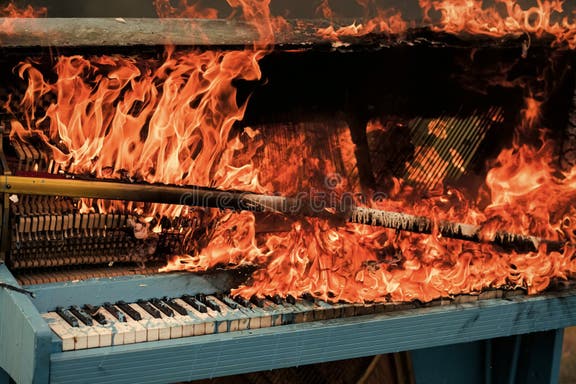 Piano on Fire, Keyboard, Smoke. Stock Photo - Image of skill, retro ...