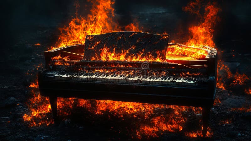A Piano on Fire in the Middle of a Field Stock Image - Image of ...