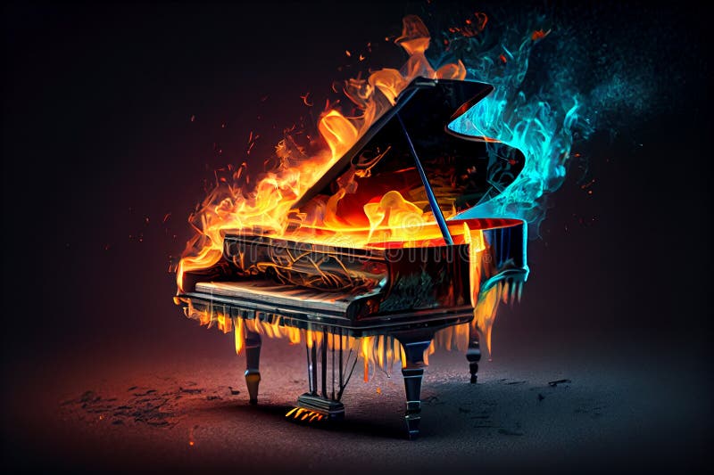 Piano on Fire Performance on Abstract Backdrop ,generative AI Stock ...