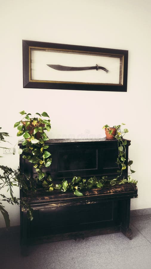 Piano stock image. Image of sword, painting, piano, flowers - 93156069