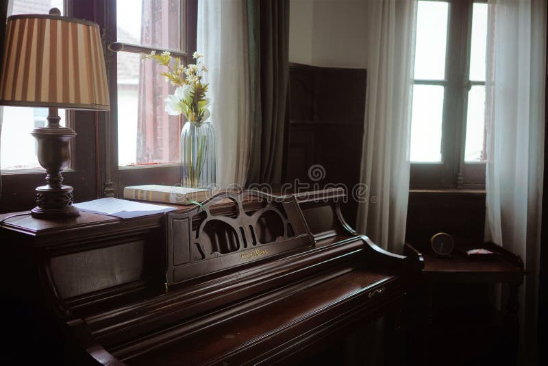 Piano in Front of the Windows Editorial Stock Photo - Image of wooden ...