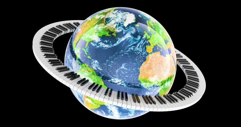 Piano Keyboard Around the Earth Globe, Animation Seamlessly Loopable ...