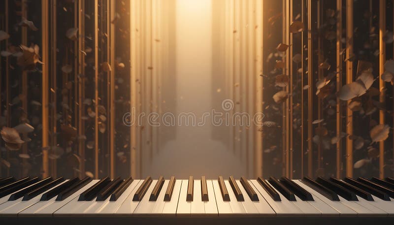 Piano Keyboard and Autumn Leaves with Warm Light and Atmospheric Depth ...