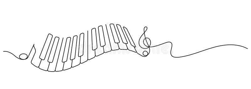 Piano Keyboard Curve Music Notes One Line Continuous Drawing Stock ...