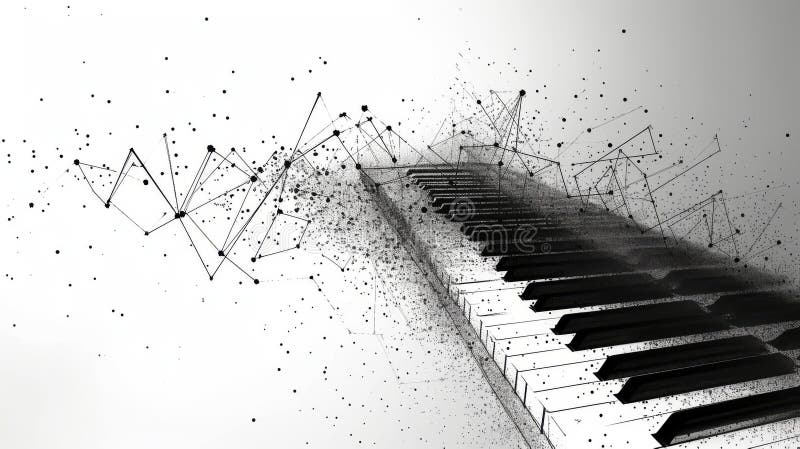 Piano Keyboard with Dynamic Abstract Digital Design Stock Illustration ...