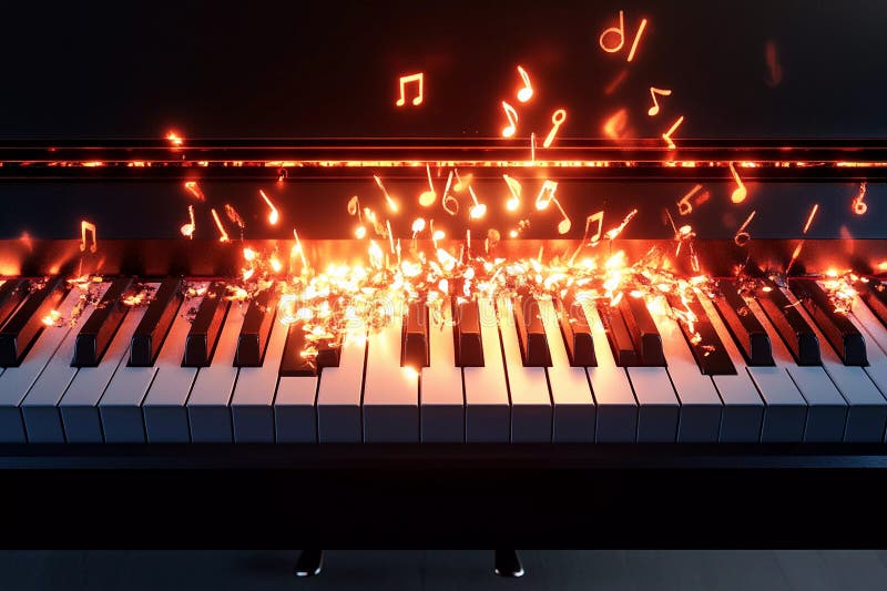 Piano Keyboard Exploding with Musical Notes and Vibrant Sparks of ...