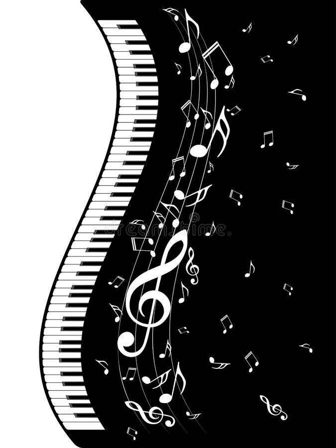 Piano Keyboard with Music Notes Stock Vector - Illustration of synth ...