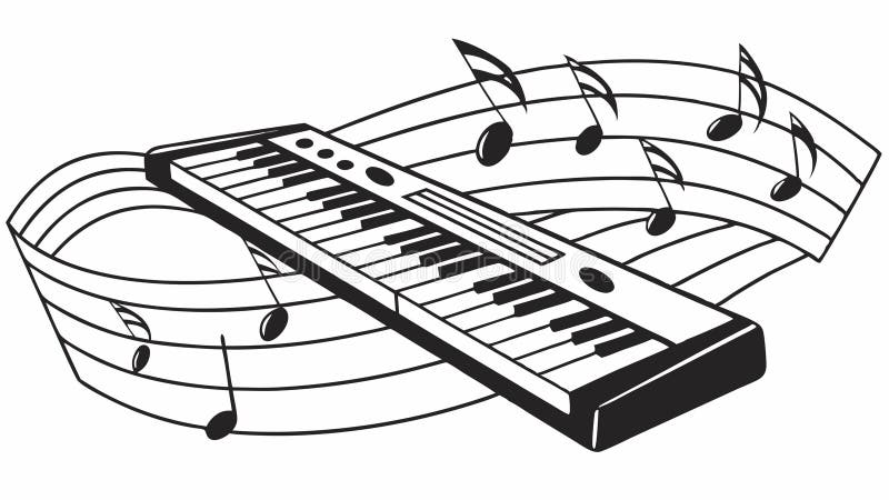 Piano Keyboard with a Ribbon of Flowing Musical Notes, Vector Design ...