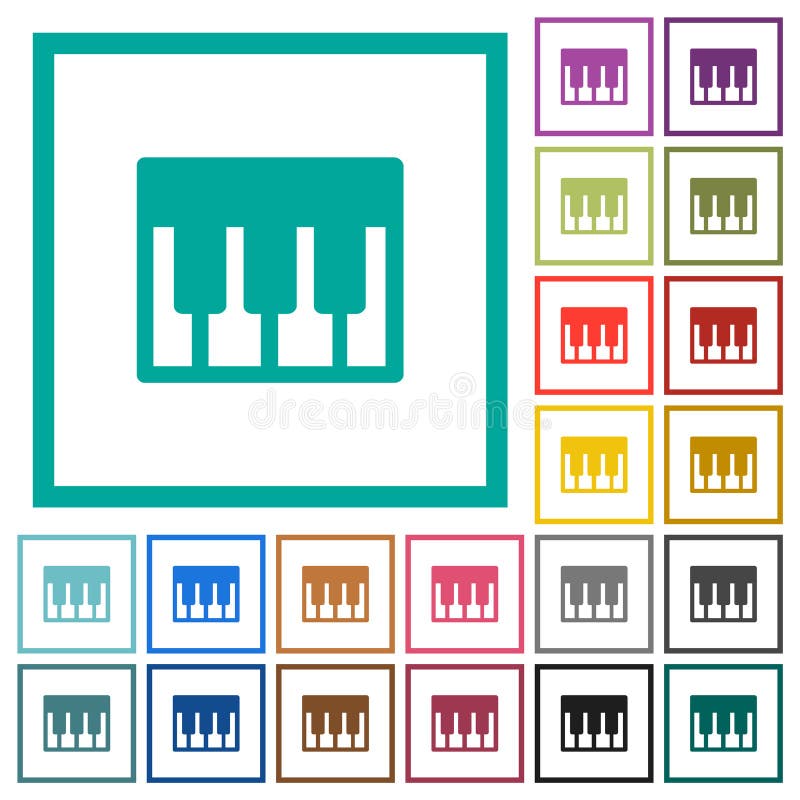 Piano Keyboard Solid Flat Color Icons with Quadrant Frames Stock Vector ...