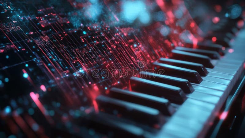 Piano Keys Glow with Digital Art, Music Technology Theme Stock Photo ...