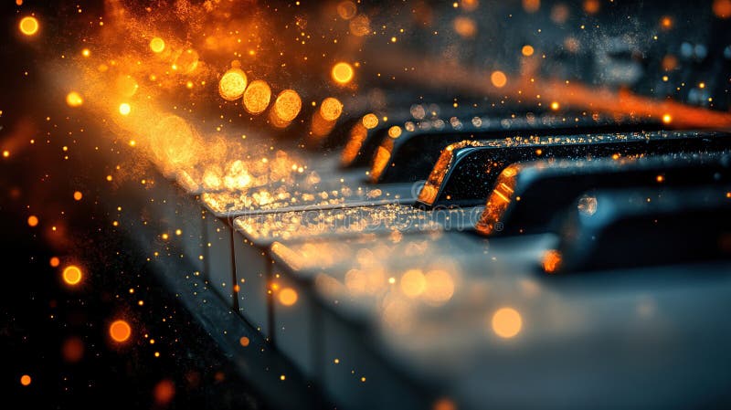 Piano Keys Illuminated by Warm Lights and Water Droplets Stock ...