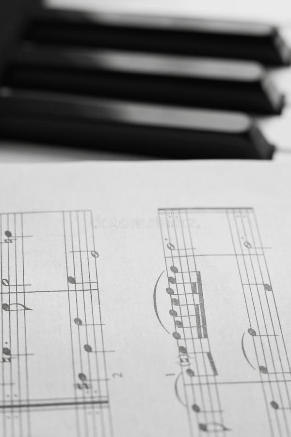 Piano Keys and Score Monochrome Stock Image - Image of artistic ...