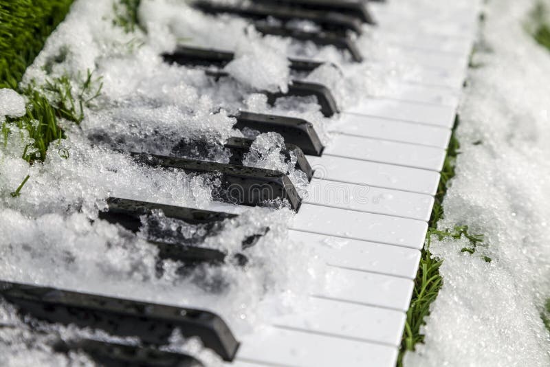 Piano Keys, in the Snow in Open Territory, Winter Music Stock Image ...